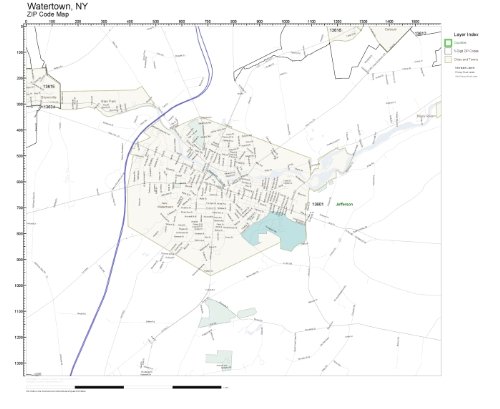 ZIP Code Wall Map of Watertown, NY ZIP Code Map Laminated: Amazon.com ...