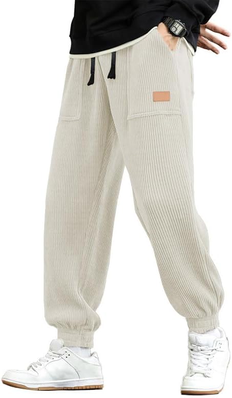 JMIERR Mens Corduroy Joggers Pants Casual Cargo Pants Drawstring ...