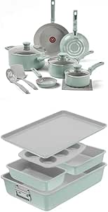 Amazon.com: T-fal Refresh Ceramic Nonstick Mint Green 12 Piece Cookware ...