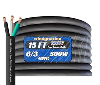 WindyNation 15 Feet 6/3 6 AWG SOOW SO Cable Cord Wire - 6 Gauge 3 ...