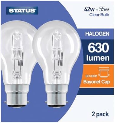 Status Pack of 2 x Halogen GLS 42watt Equivalent to 55watt Clear ...