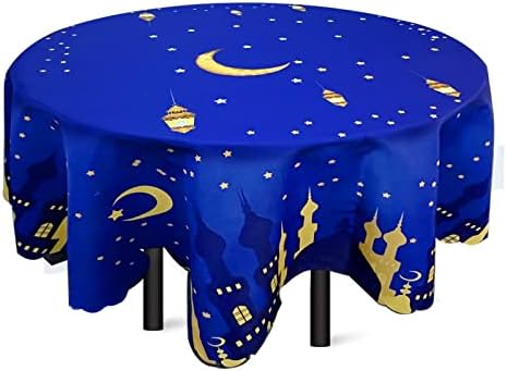 Ramadan Eid Mubarak Tablecloth Blue Star Moon Party Table Cloth Round ...