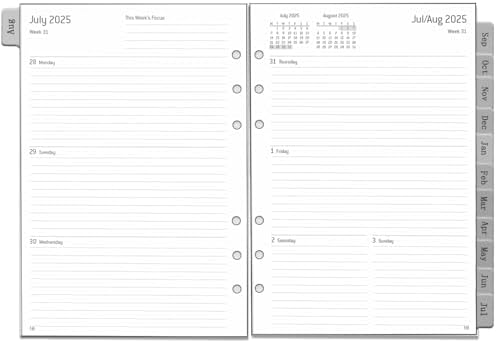 A5 Organizer Diary Refill - Mid Year Diary 2025 2026, 1 Week on 2 Pages ...