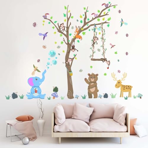 PinkEleph Jungle Animals Baby Wall Decals – Elephant Monkey Deer Bear ...