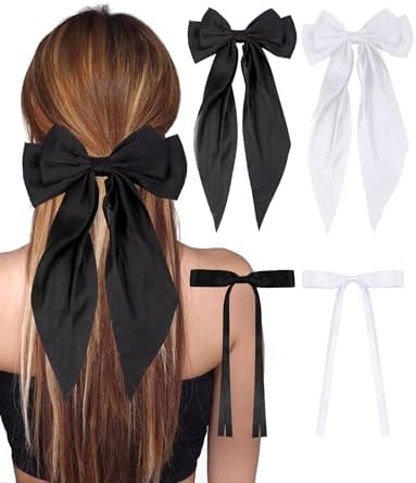 Amazon.com : Walk Diary White Hair Ribbon Black Hair Ribbon 4 pcs Small ...