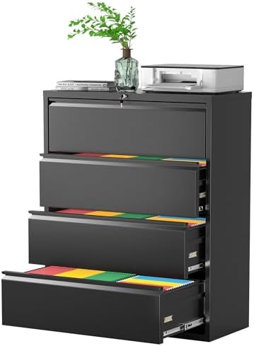 Amazon.com: IKIMI 4 Drawer Lateral File Cabinets with Lock,Metal ...