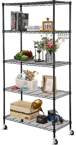 Amazon.com: Himimi Heavy Duty 5 Tier Wire Shelving Unit on Wheels ...