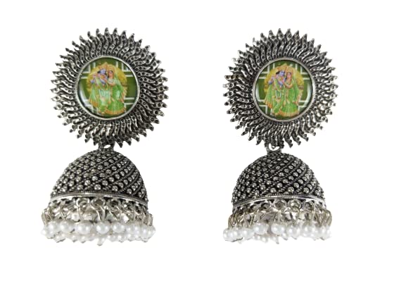 Buy Kundalam Radha Krishna Brass Jhumki Earrings For Women | Color ...