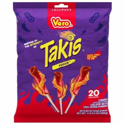 Amazon.com : Vero Takis Fuego Chamoy Lollipops with Chili Pepper Powder ...
