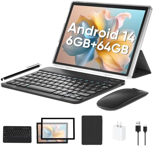 Amazon.com : Android 14 Tablet, 10 inch Tablet with Keyboard, 16GB ...