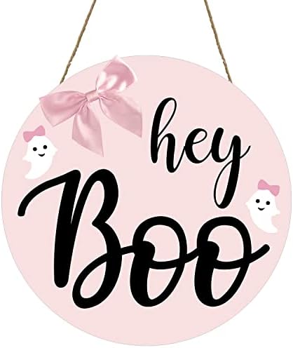Amazon.com : Gankbite Halloween Hey Boo Wood Sign Pink Ghost Door ...