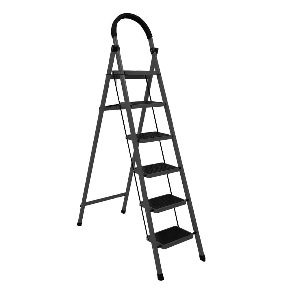 Cheston Premium MS Steel 6 Step Foldable Ladder 6.1' FT Anti Skid Step ...