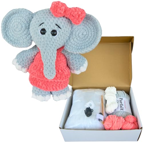Amazon.com: Crochet Kit for Beginners, Elephant Plushie with Dress and ...