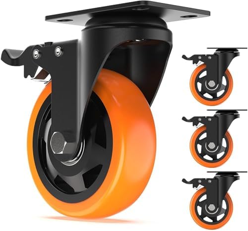 3 Inch Heavy Duty Caster Wheels Set of 4, 360-Degree Swivel, 2 with ...