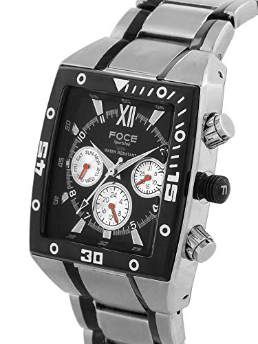 FOCE Silver & Black Square Analog Wrist Watch for Men with Silver:Black ...
