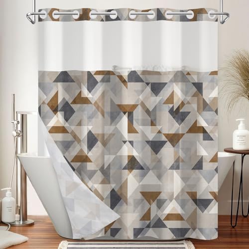 Amazon.com: NAEMBCU No Hook Shower Curtain with Snap in Liner, Neutral ...