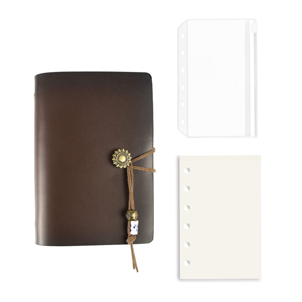 Vintage A7 Budget Binder Notebook Set 6 Ring Refillable Brown Leather ...