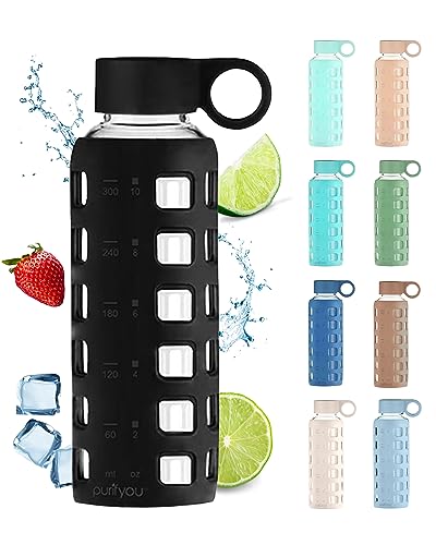purifyou Premium 40/32 / 22/12 oz Glass Water Bottles with Volume ...
