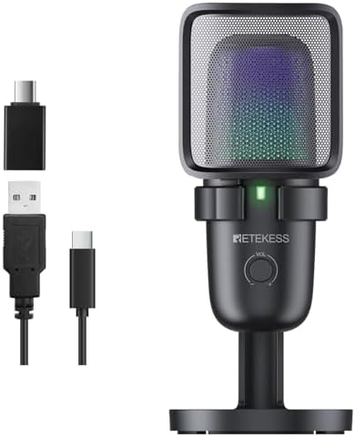 Retekess TG201 USB Microphone, Streaming Microphone, RGB Indicator ...