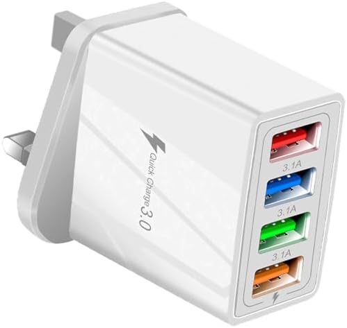 Multi USB Plug Charger UK, 4-Port USB Wall Charger Plug, QC 3.0 3.1A ...