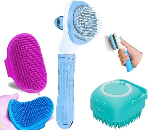 Buy Amazon Basics Self Cleaning Slicker Pet Grooming Brush | Pet ...