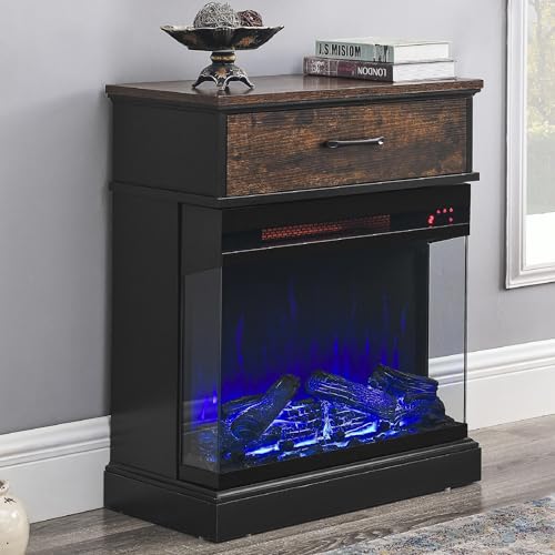 UPYOOE 25" Electric Fireplace Side Table with Infrared Quartz Heater ...