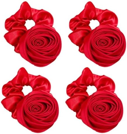 Amazon.com : 4 Pcs Wine Red Vintage Rose Flower Elastics Hair Ties Silk ...