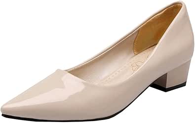 Amazon.com | Meefit Women Patent Leather Pointed Toe Pumps Low Chunky ...
