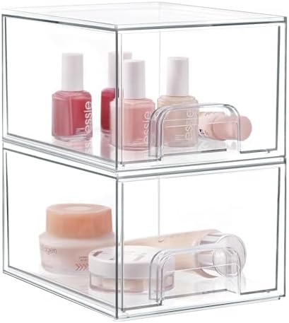 RAINPOP 2Pcs Makeup Organizer With Drawers, Stackable Acrylic Clear ...