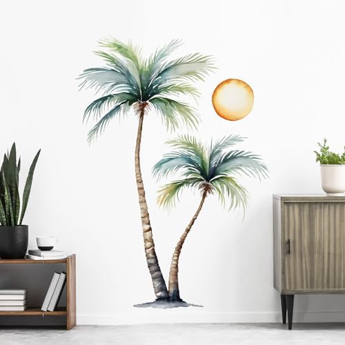 Amazon.com: Supzone Palm Tree Wall Decals Tropical Plants Palm Grove ...
