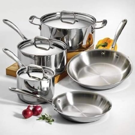 Amazon.com: Tramontina Stainless Steel Tri-Ply Clad 12-Piece Cookware Set, Glass Lids, 80116 ...