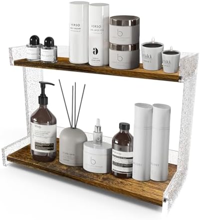 MAHUEEOL 2 Tier Bathroom Counter Organizer Wood Bathroom Storage Shelf ...