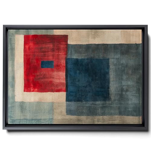 Amazon.com: Framed Canvas Print Wall Art Blue & Red Blocks Abstract ...