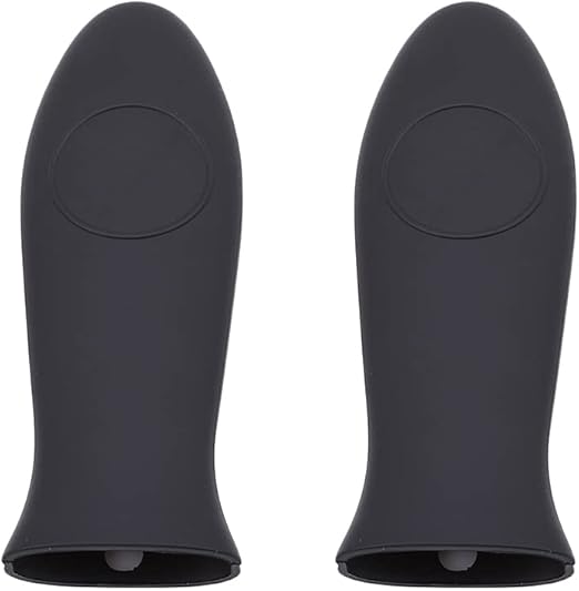 Non-Slip Silicone Handle Holder, Pyhot 2 Pack Black Silicone Cast Iron ...