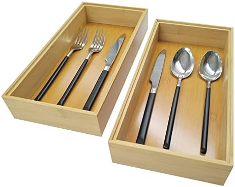 ROLiGHTiC Wooden Bamboo Kitchen Drawer Organizer Box, Stackable Tray ...