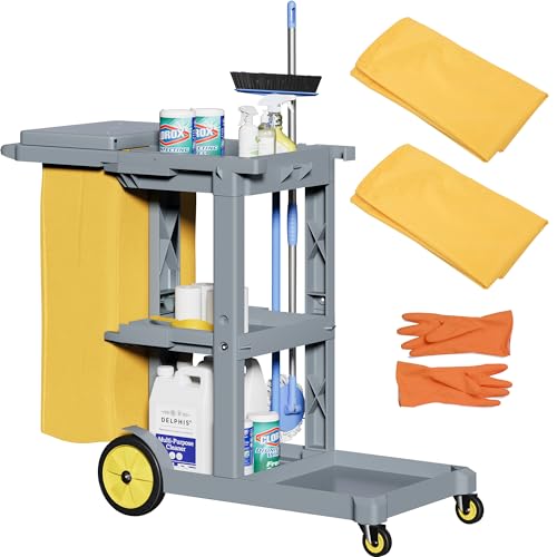 Snapklik.com : YITAHOME Cleaning Cart, 3-Shelf Commercial Traditional ...