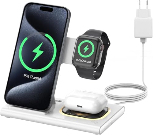 Chargeur sans Fil avec Mag-Safe, 3 en 1 Station de Charge pour Apple, Pliable Chargeur inductif ...