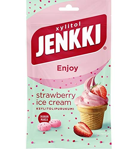 Amazon.com : Cloetta Jenkki Xylitol strawberry ice cream Chewing gum 16 ...