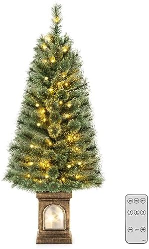 Amazon.com: Goplus 4ft Pre-Lit Flocked Pencil Christmas Tree ...