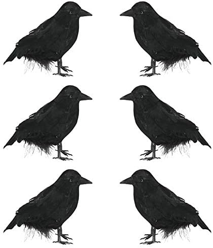 Amazon.com: Halloween Realistic Crows Black Feathered Standing Crows ...