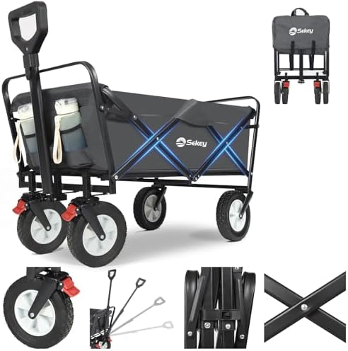 Sekey Bollerwagen Faltbar Gummireifen 200KG Schwerlast, Faltbarer Bollerwagen Geländetauglich ...