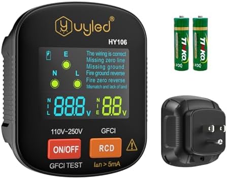 Uyled GFCI Outlet Tester with LCD Display, Standard 3-Prong Receptacle ...