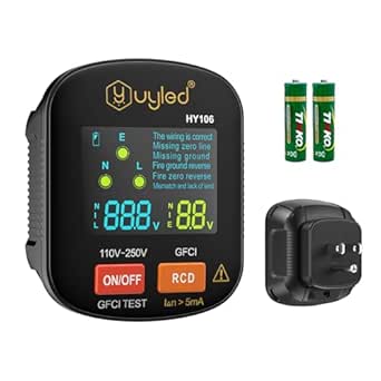 Uyled GFCI Outlet Tester with LCD Display, Standard 3-Prong Receptacle ...