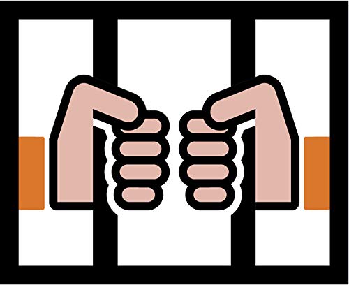 Simple Jail Prison Cartoon Emoji Vinyl Sticker (4" Wide, Hands Behind ...