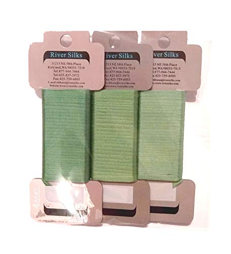 River Silks 4mm Ribbon 3-Color Bundle, 5.5 Yards Each (Mossy Greens ...
