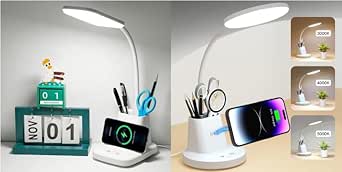 Sailstar Upgraded LED Desk Lamp with Wireless Charger, White Small Desk ...