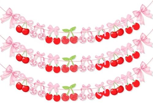 Amazon.com: 3 Pack Cherry Garland Decoration Felt Cherries Birthday ...