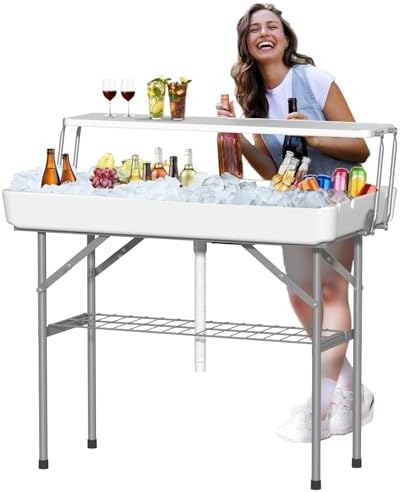 Amazon.com: KOTEK Folding Ice Cooler Table with Drain and Skirt ...