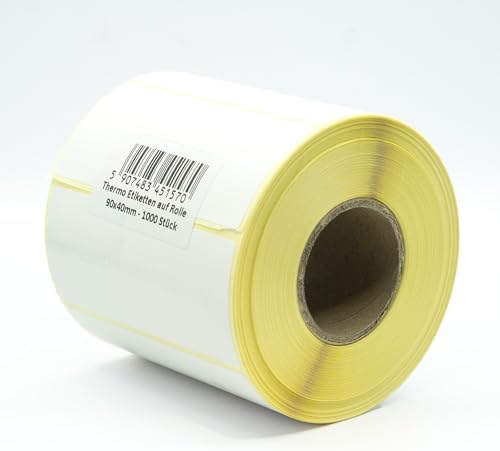 MD Labels White Thermal Labels on Roll 90 x 40 mm Pack of 1000 - Permanent Adhesive, for Barcode ...