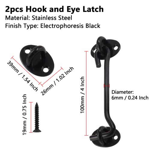 Cjueiom 2pcs Shed Door Hook and Eye Latch Black Latch Hook, 100mm / 4 ...